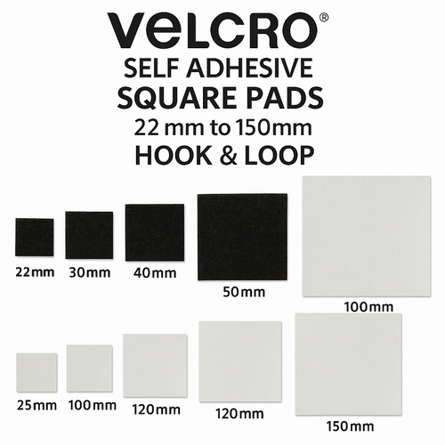 VELCRO® Self Adhesive Hook & Loop Pads Square Stick-On Fasteners 22 ...