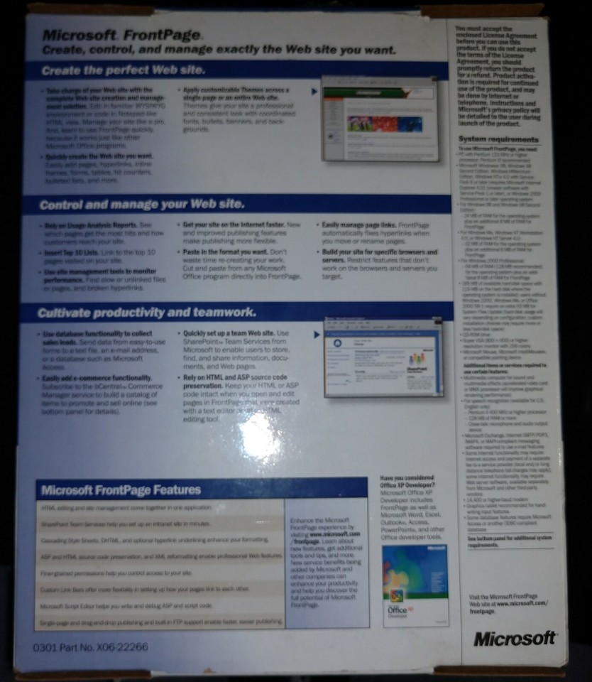 Pre- owned Microsoft Front Page Ver 2002 Web Site Software Win 98/2000 ...