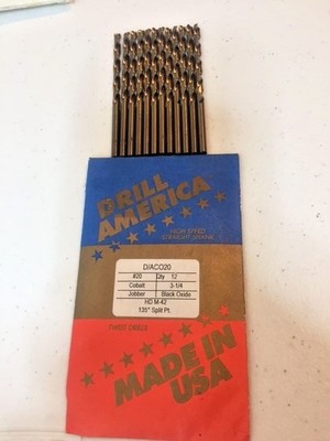 Qty 12- Drill America #20 Cobalt Heavy Duty Drill Bit D/ACO20 Made in ...