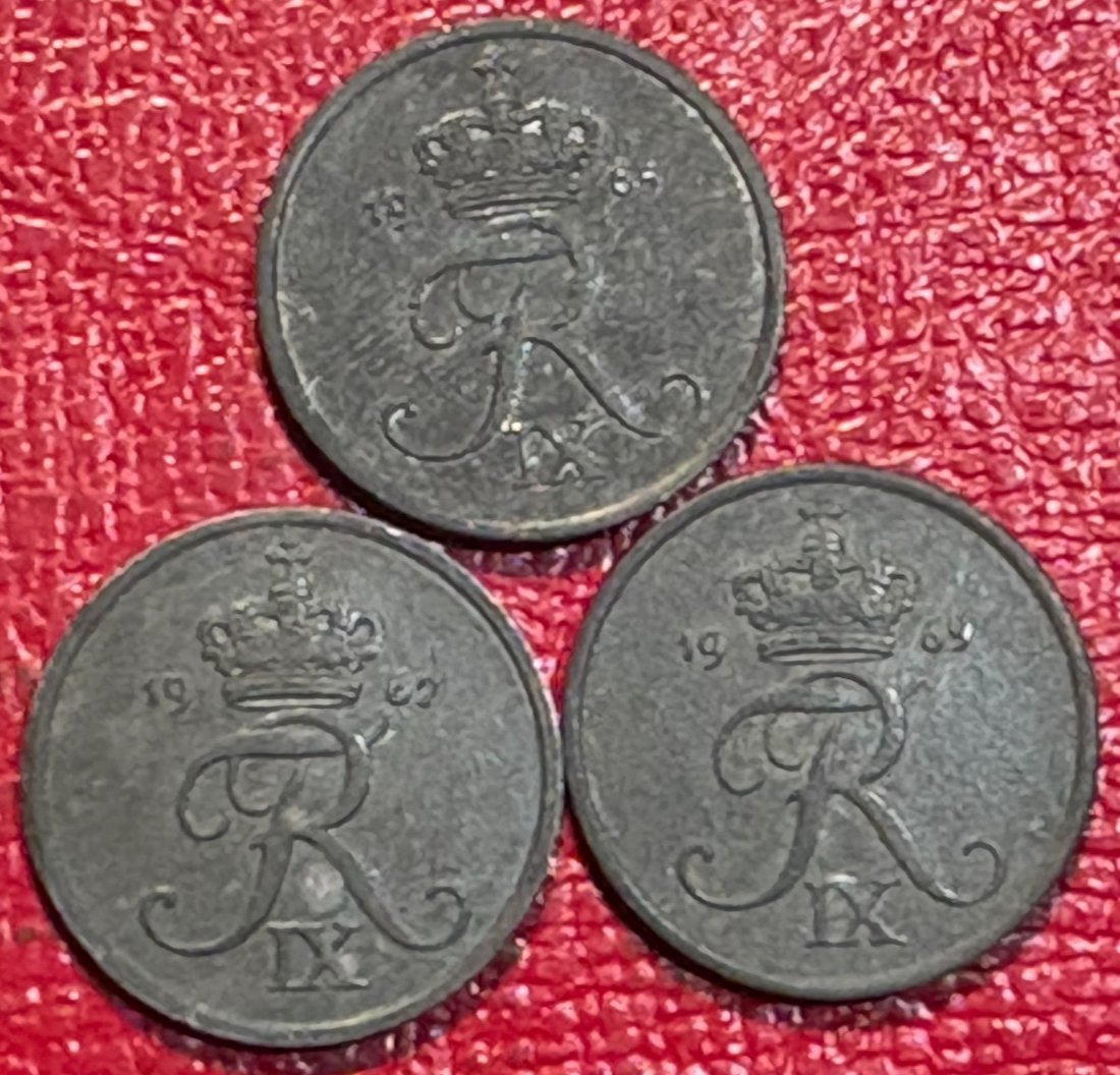 3- 1965/1967/1969 DENMARK 2 ORE ZINC COIN-OCT585 | eBay