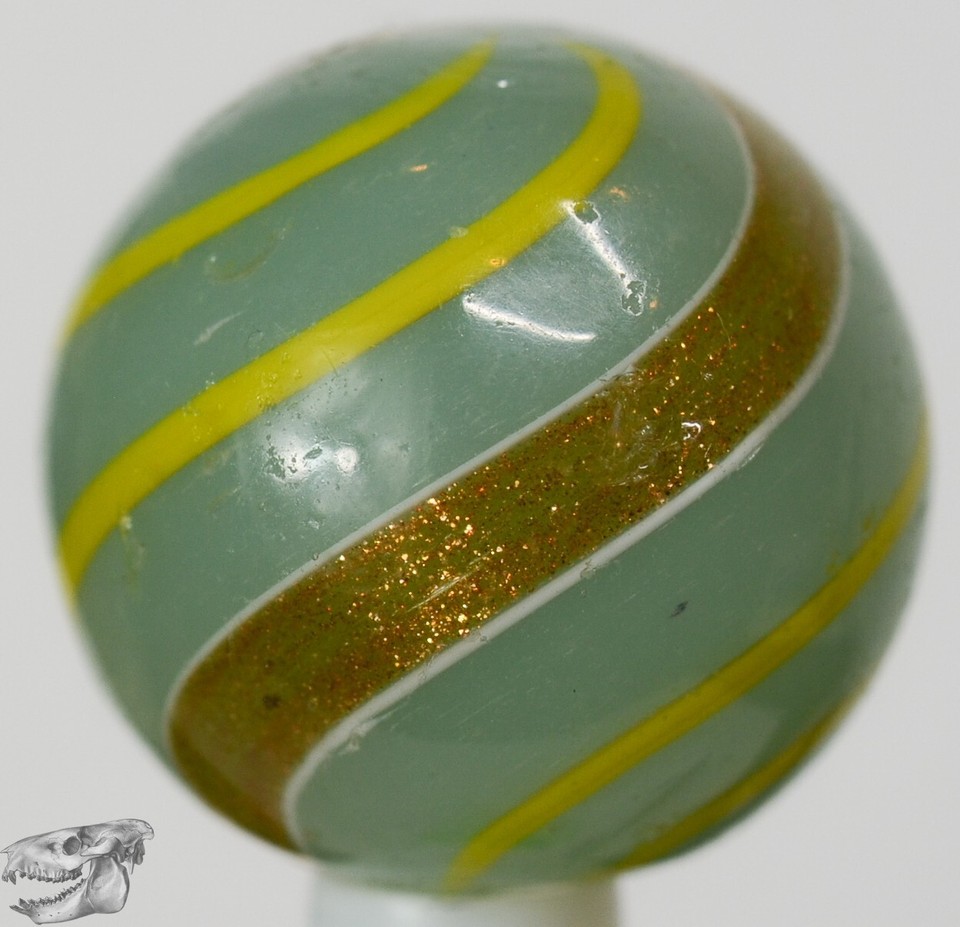 Handmade Banded Lutz Marble, Rare Opaque Green Glass 27/32 in ...