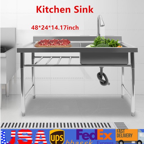 1 Compartment Kitchen Sink Prep Table With 360°Faucet Commercial ...