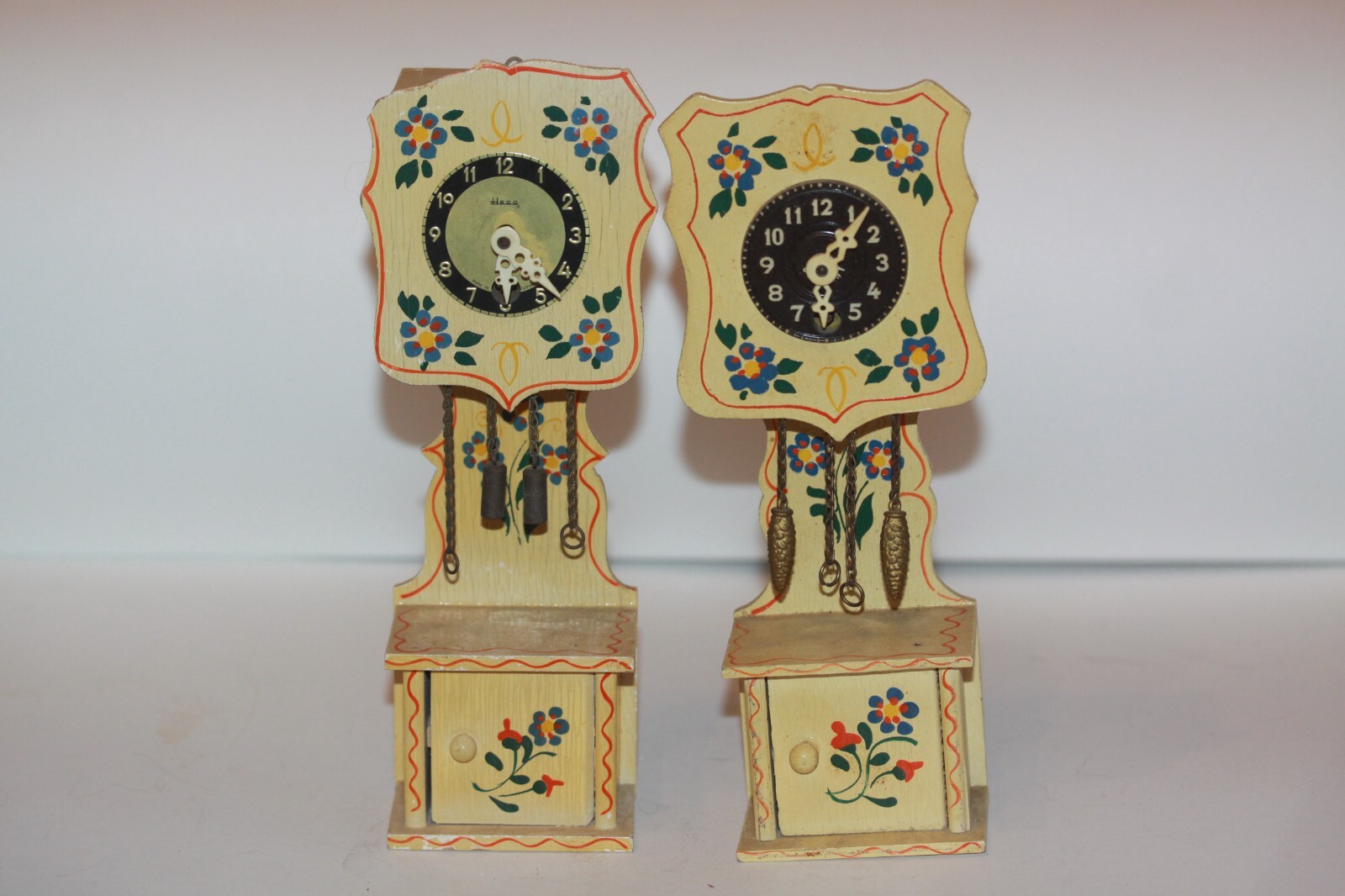 LOT of 2 Miniature Wood Grandfather Clock CLOCKS Small Tabletop w/keys ...