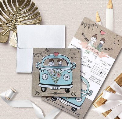 Bus Self-Enveloped Invitation, Wedding Invitation, Invitation Card, 100 ...