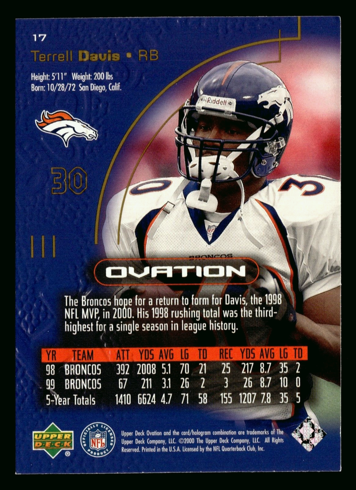2000 Upper Deck Ovation Terrell Davis #17 HOF | eBay