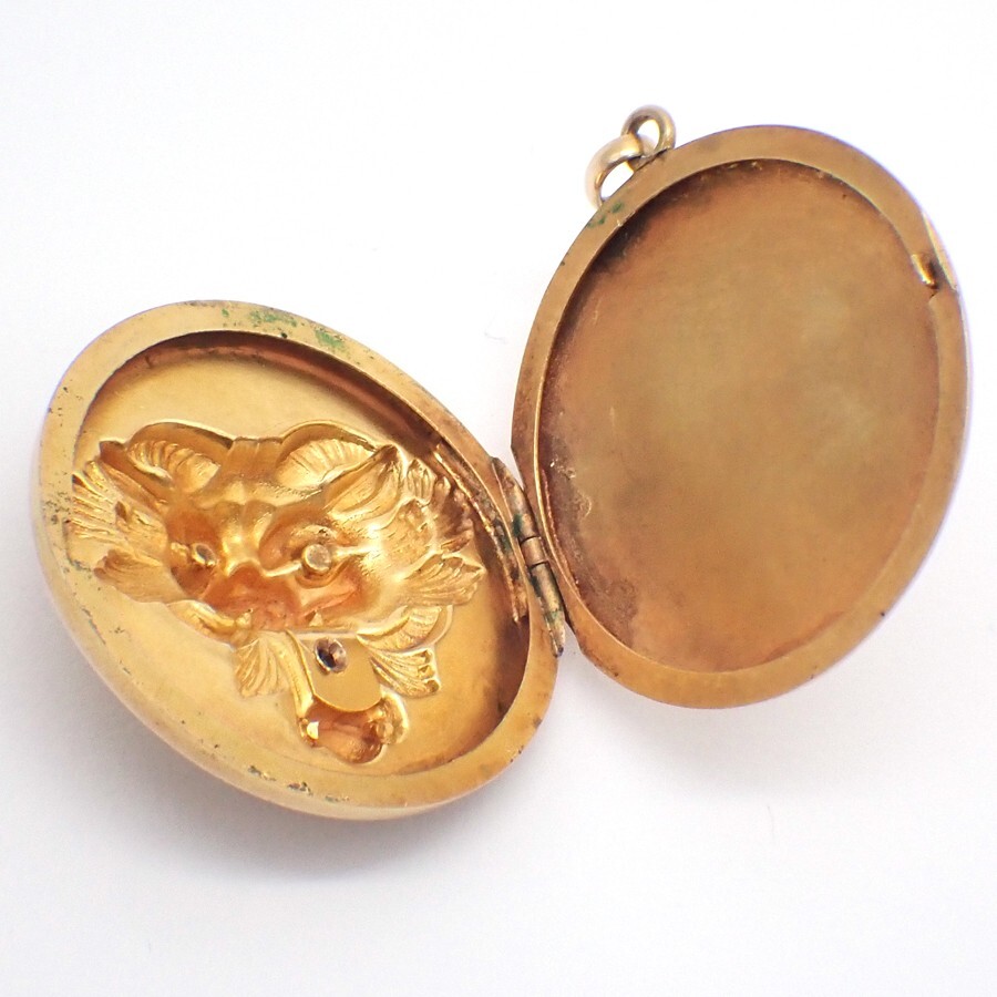 Art Nouveau Tiger Locket Pendant Diamond 10K Gold Enamel | eBay