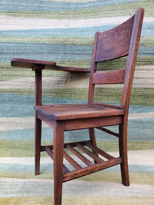 Antique Wood School Desk Chair All Solid Wood Oak Attached Table Rustic ...