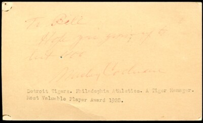 Mickey Cochrane Signed Autographed 1949 Government Postcard GPC JSA COA ...