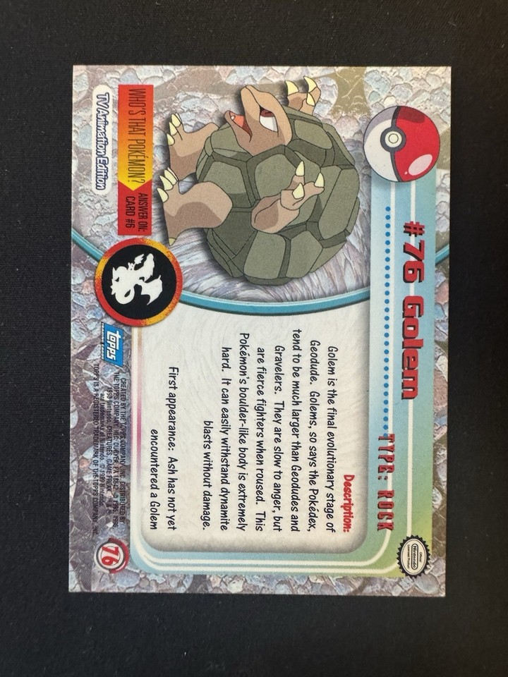 Golem #76 Topps Pokémon TV Blue Logo 1999 Series 1 Non-Holo Vintage ...
