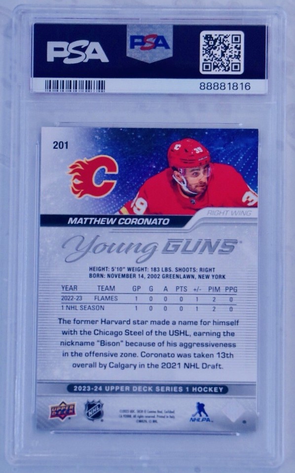 2023 Upper Deck Matthew Coronato Young Guns Rookie RC #201 PSA 9 Mint ...