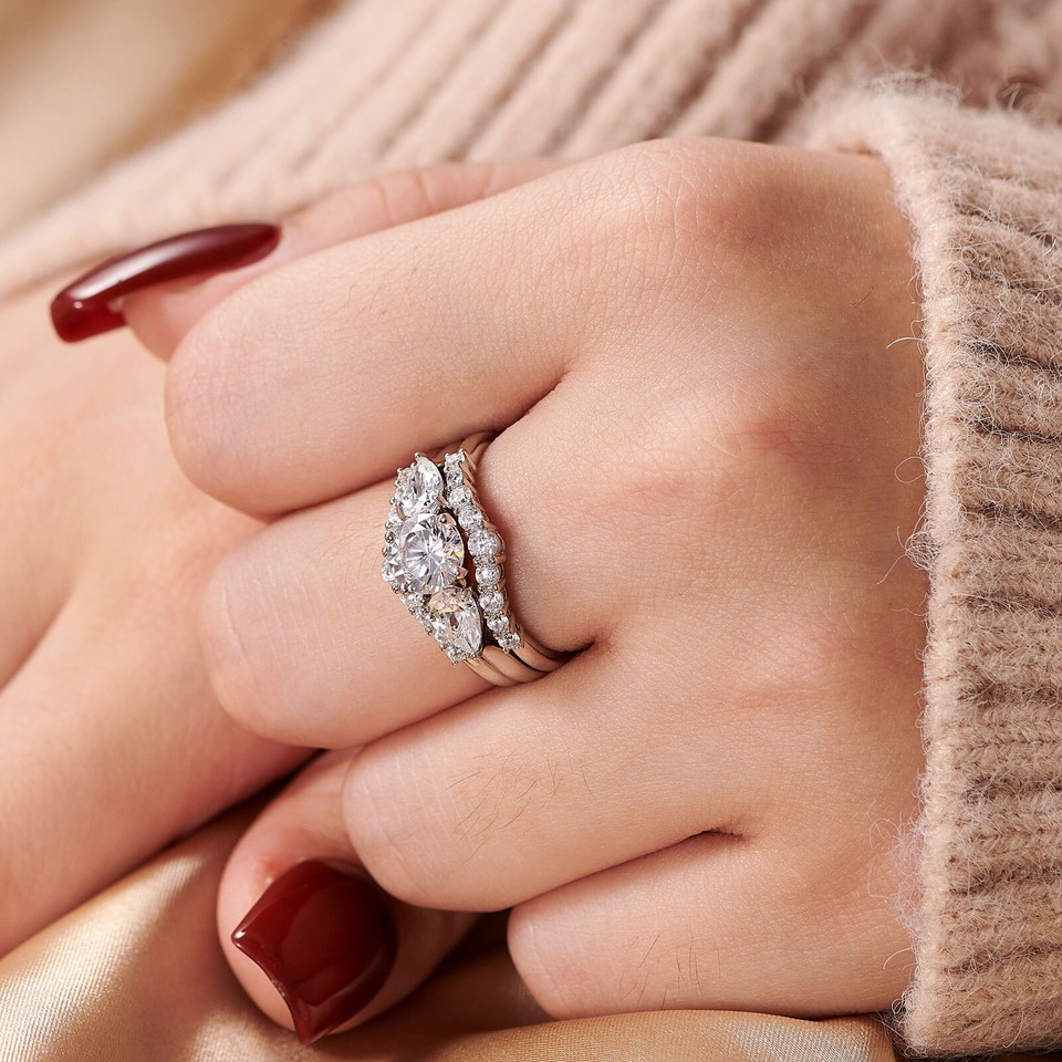 Round AAAAA Cz Sterling Silver Wedding Engagement Ring Set for Woman ...