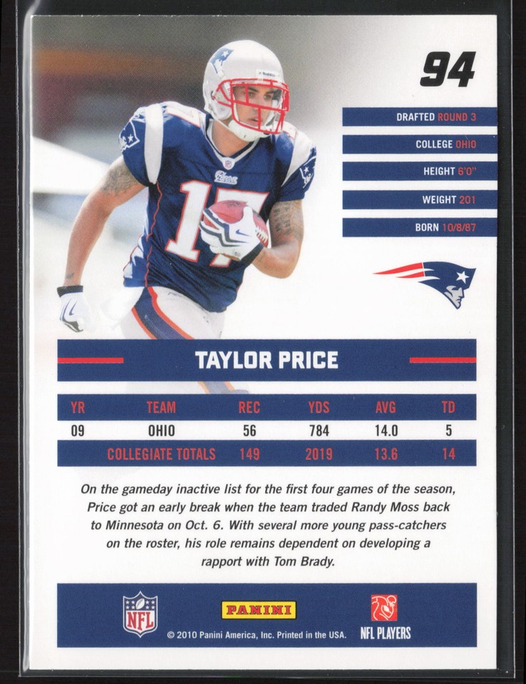 2010 Donruss Rated Rookies Taylor Price Rookie Card RC #94 | eBay