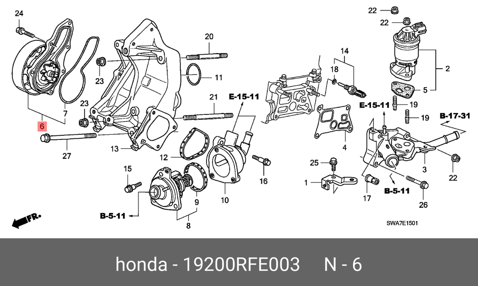 2003-2007 Honda Accord K24 Genuine OEM Water Pump | 19200-RFE-003 ...