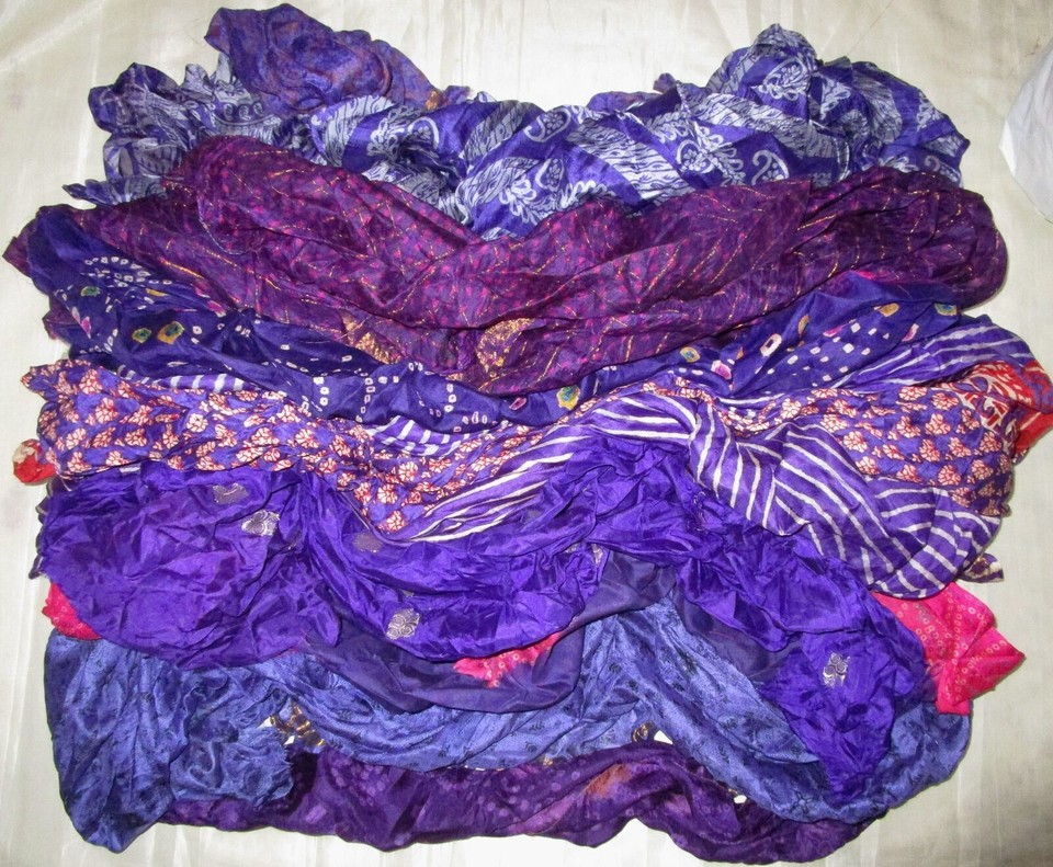 _ ADS Lot 100% Pure Silk Vintage Sari Fabric remnants scrap MANY COLORS ...