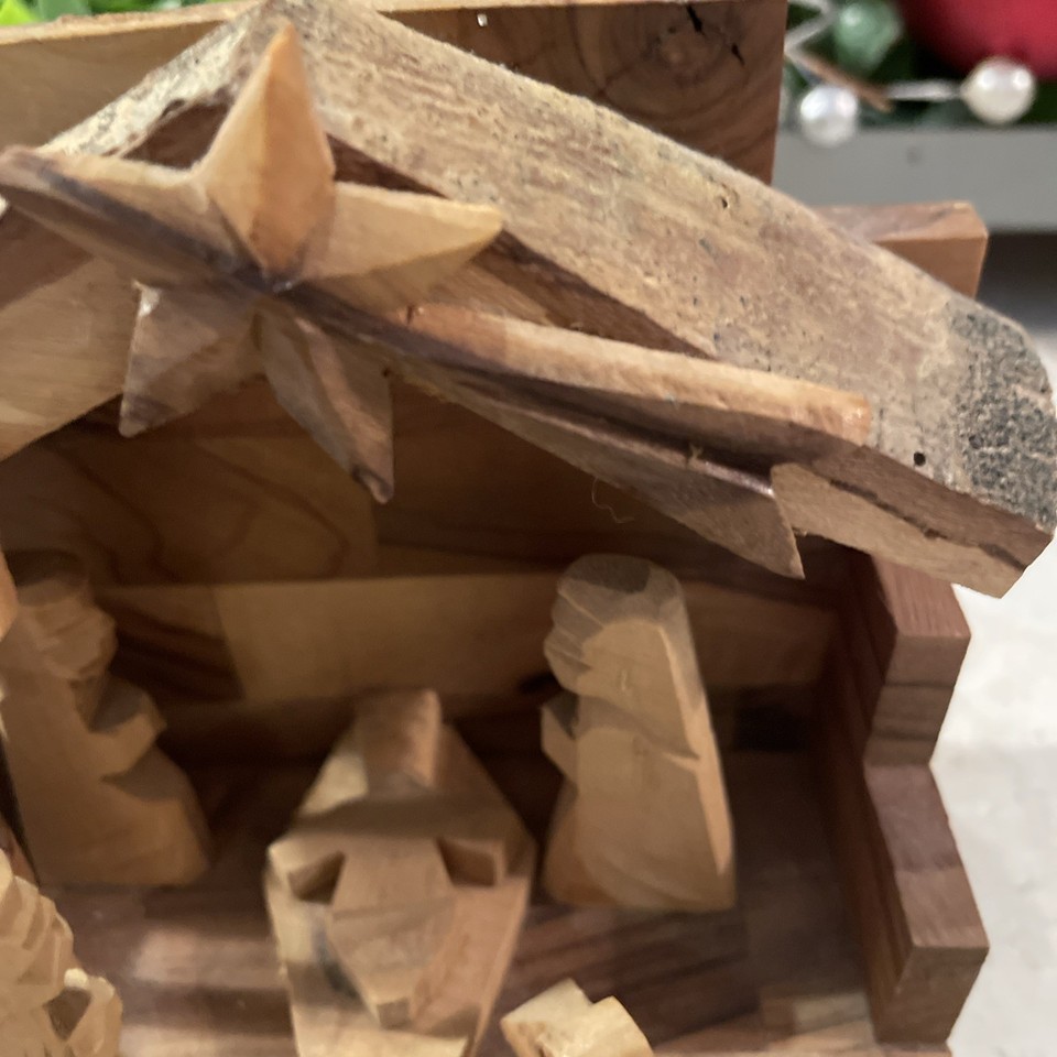 VTG Wooden Nativity Minimalist Rustic Stable Christmas Manger Hand ...