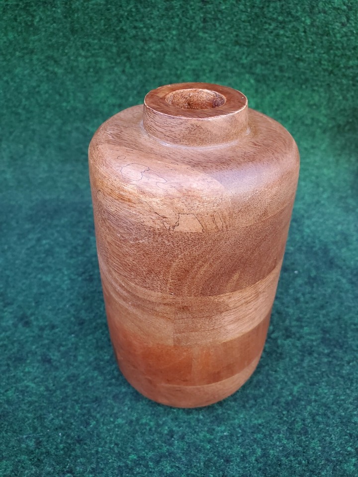 English Walnut Wood Vase 6".5"x4" Hand Turned # 2113 Sticker MCM | eBay