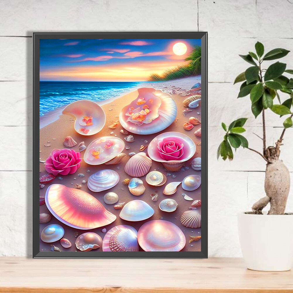 5D DIY Full Round Drill Diamond Painting Fantasy Beach Shells Home ...