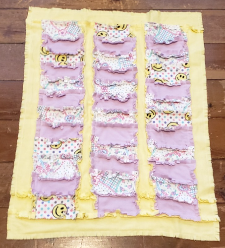 Handmade Flannel Rag Quilt Baby Kid Smiley Face 22"x29" Purple Yellow ...