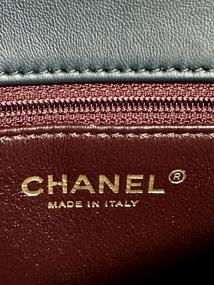 Chanel Lambskin Two Tone Day Navy Turquoise Mini Square Flap Bag Purse ...