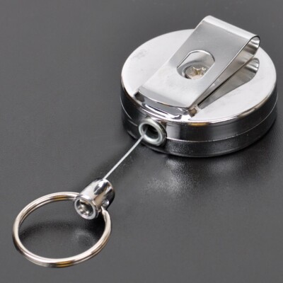 Silver Recoil Extendable Metal Wire Key Chain Ring Clip Pull Keyring ...