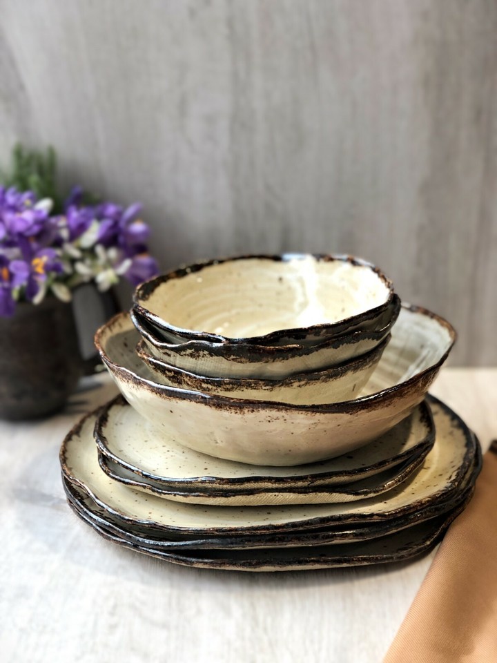 Rustic Ceramic Dinnerware Set Stoneware Dinner Cereal Pasta Salad Plate ...