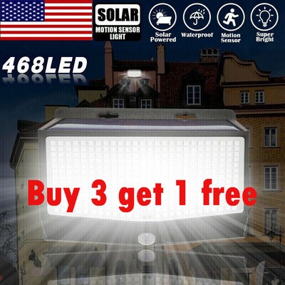 Waterproof 468 LED Solar Power Light PIR Motion Sensor Outdoor Wall ...
