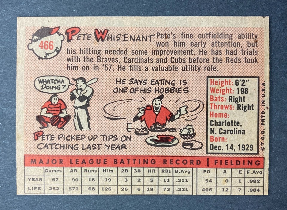 1958 Topps #466 Pete Whisenant (Cincinnati Reds) (A) | eBay