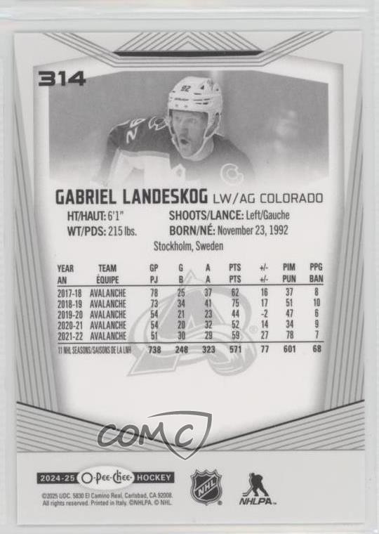 2024-25 O-Pee-Chee Gabriel Landeskog #314 2o7 | eBay UK