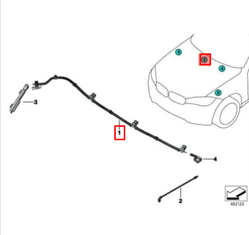 NEW BMW X5 F15 FRONT WINDSCREEN WASHER NOZZLE ARRAY HOSE 61667292659 ...