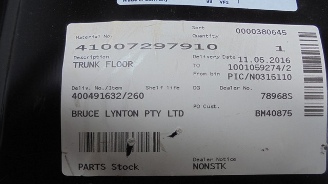 Genuine BMW Trunk Floor Part 41007297910 for sale online | eBay