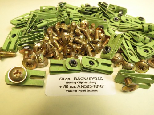 50 ea. Boeing Aircraft # BACN10YD3G #10-32 Clip Nuts + 50 ea. AN525 ...