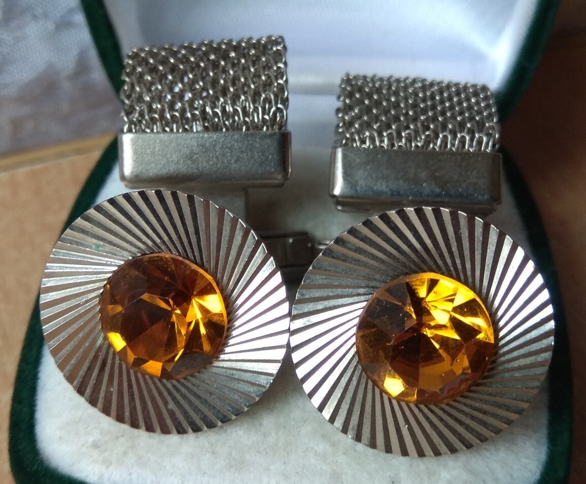 Rare Vintage cufflinks Soviet USSR jewelry yellow st… - Gem