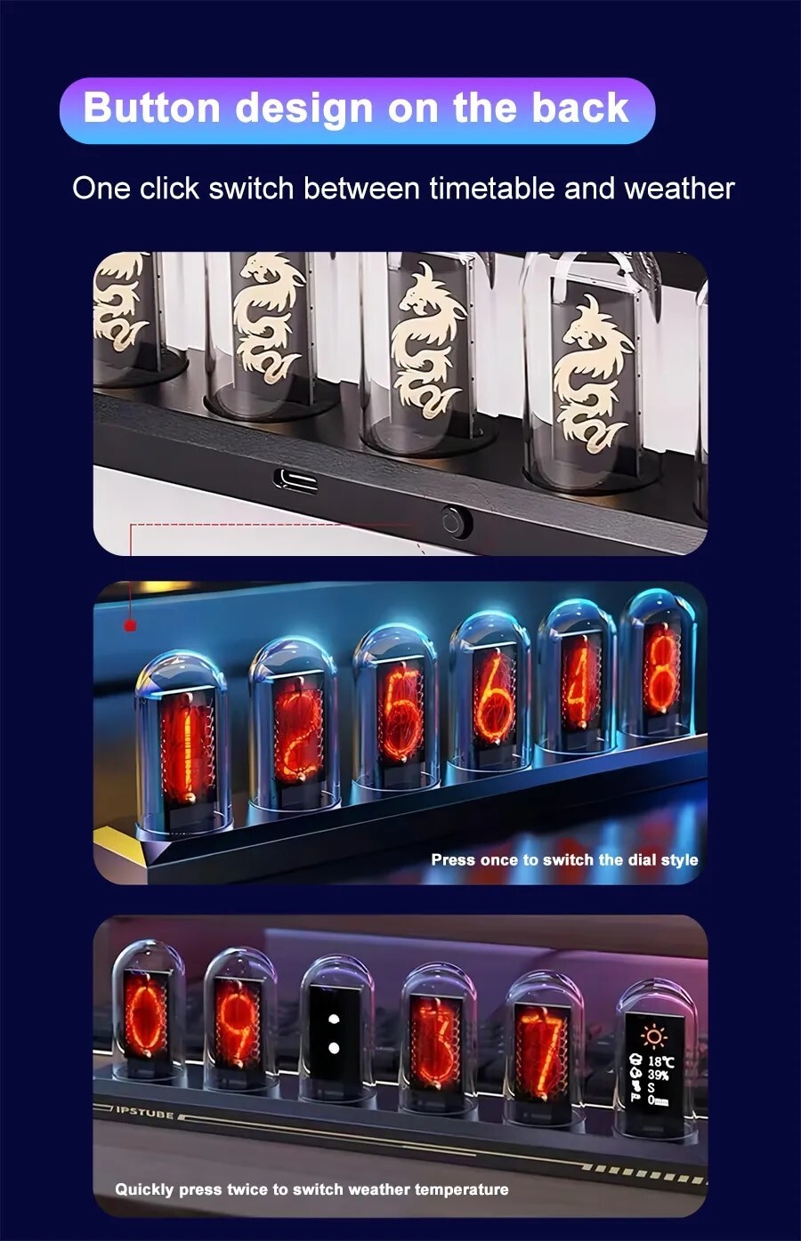 BRAND NEW RGB Nixie Tube Clock LED Glows IPS Color Screen Gaming Desk ...