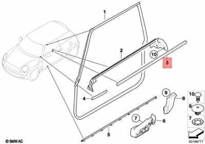 Genuine MINI R56 R55 R57 R58 R59 Outer Weatherstrip Bottom Window Trim ...