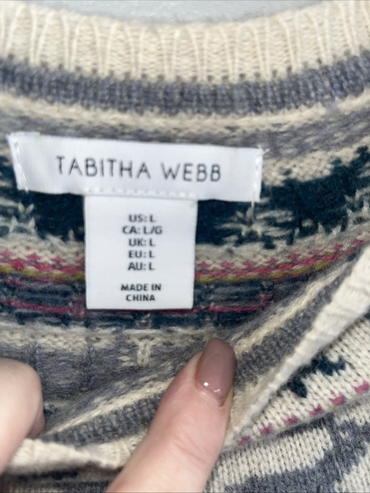 Tabitha Webb Women's Cream Lambswool Fair Isle Pullover Sweater Size L ...
