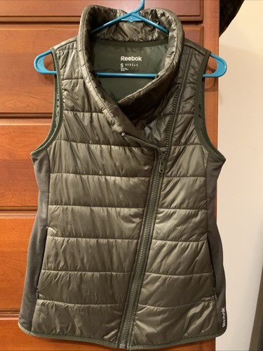 Reebok Women's Size Small Dark Green Puffer Vest, Diagonal Zip, Pockets ...