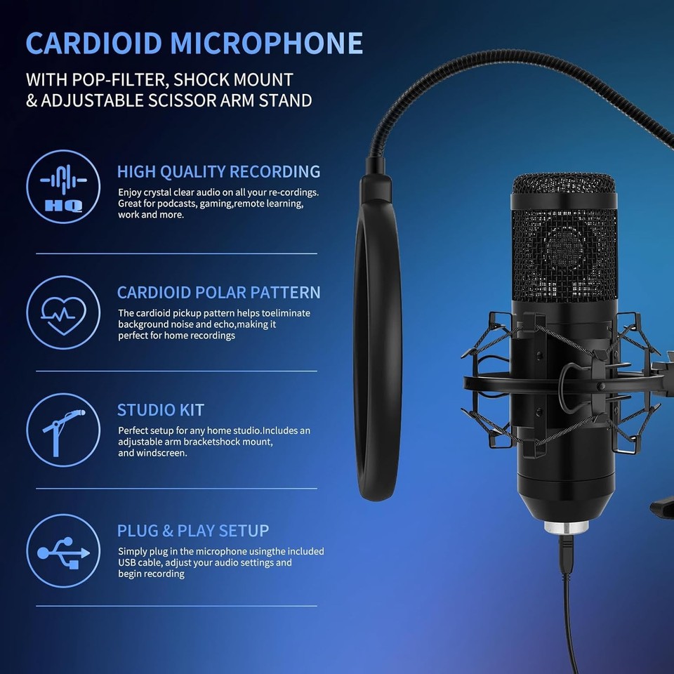 USB Condenser Microphone,Computer PC Microphone Kit with Adjustable ...