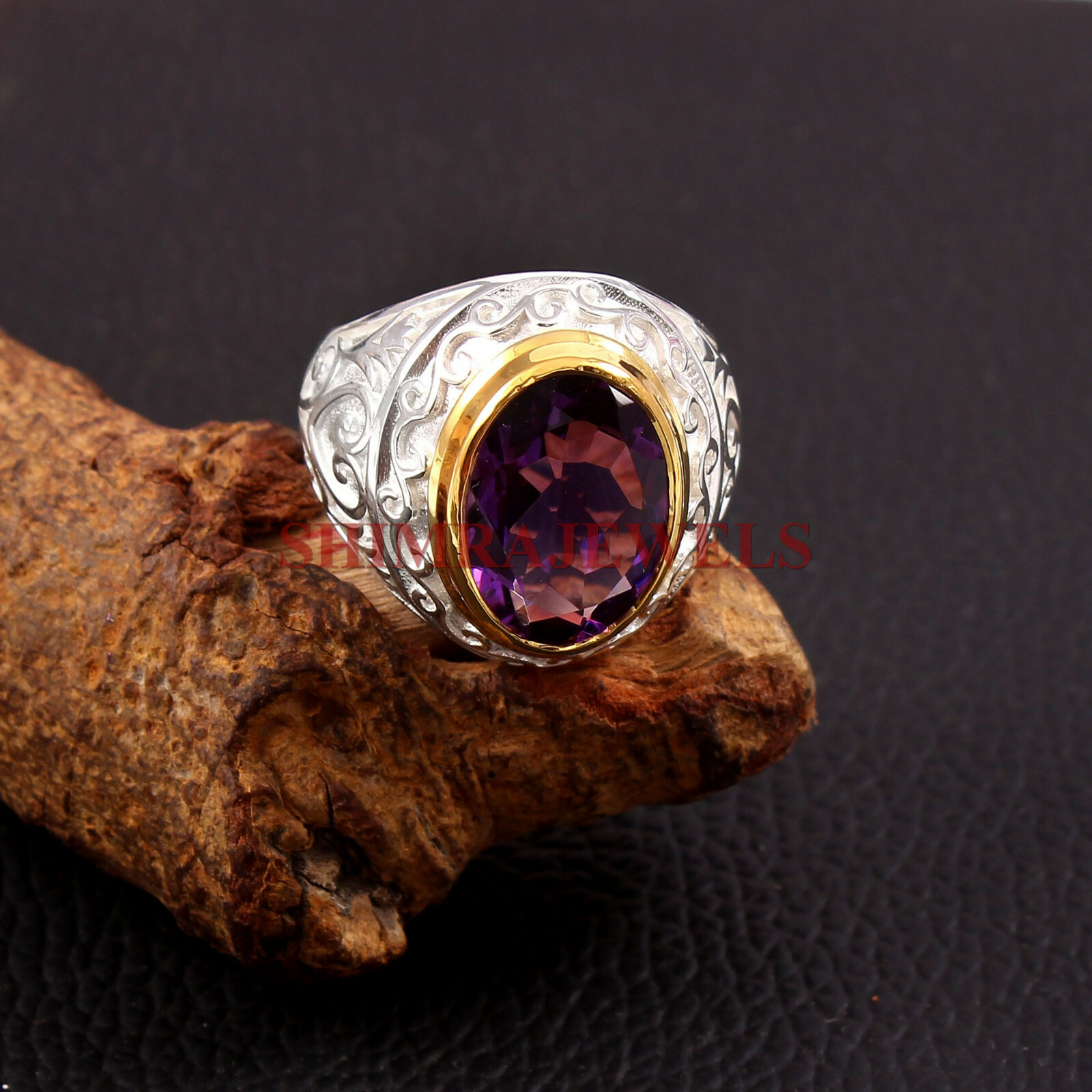 Natürlich Amethyst Edelstein Mit 925 Sterlingsilber Ring für Herren ...