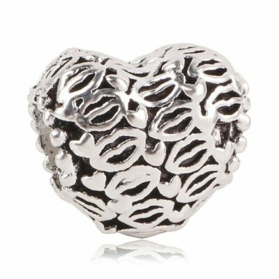 Silver Love Heart Lips Charms European Beads for DIY Bracelet Necklace ...