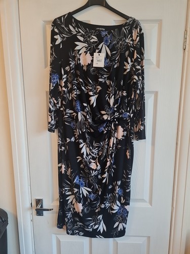BNWT Collection By Debenhams Women Sketchy Floral Ruched Dress Black UK ...
