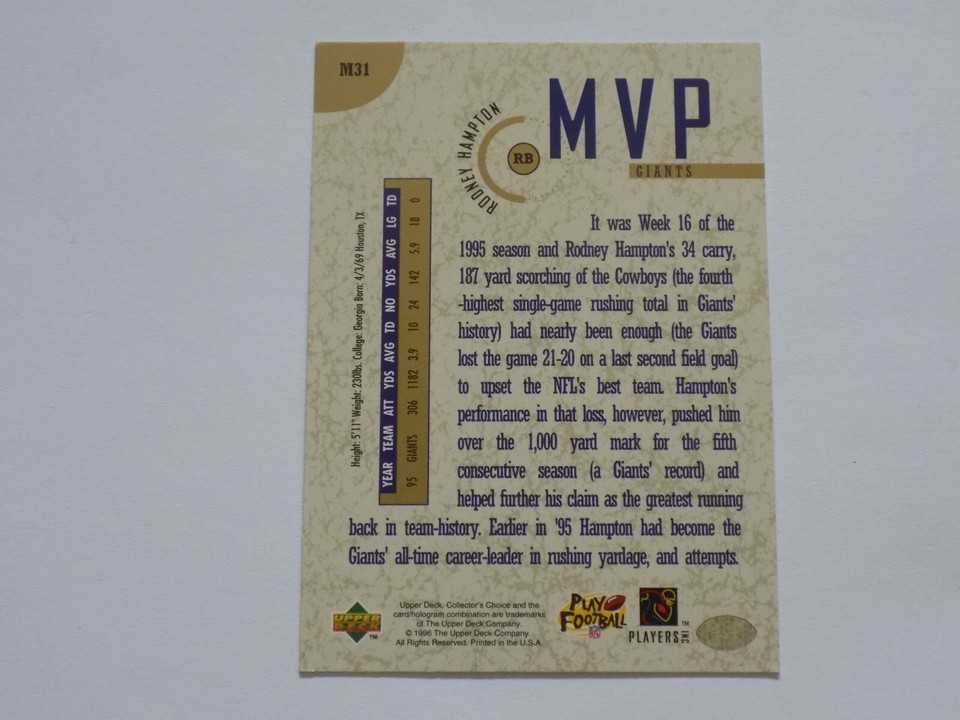 1996 Upper Deck MVP GOLD Rodney Hampton Card #M31 | eBay