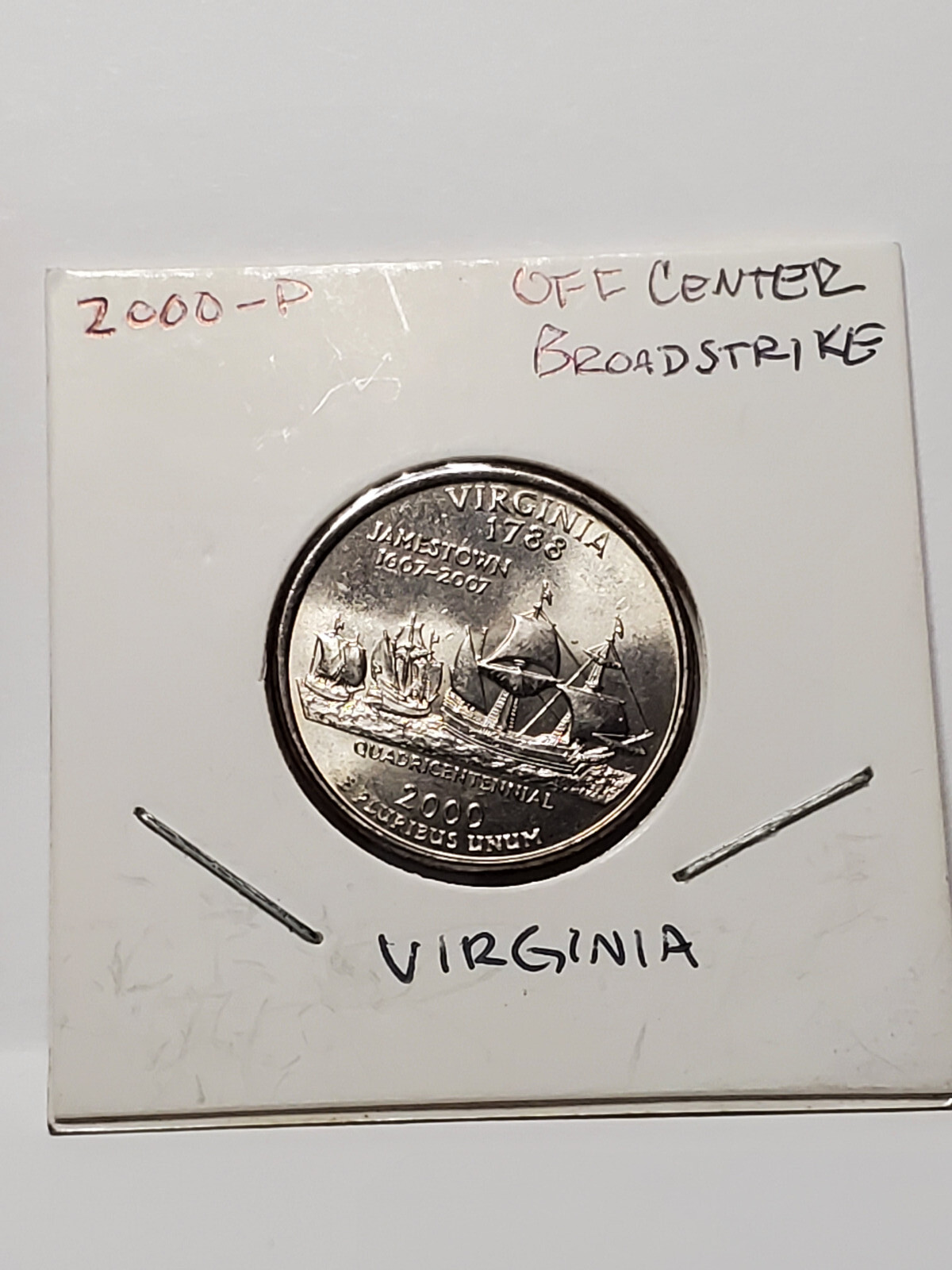 2000-P Virginia Quarter ERROR Broadstruck Beautiful Circulated Coin ...
