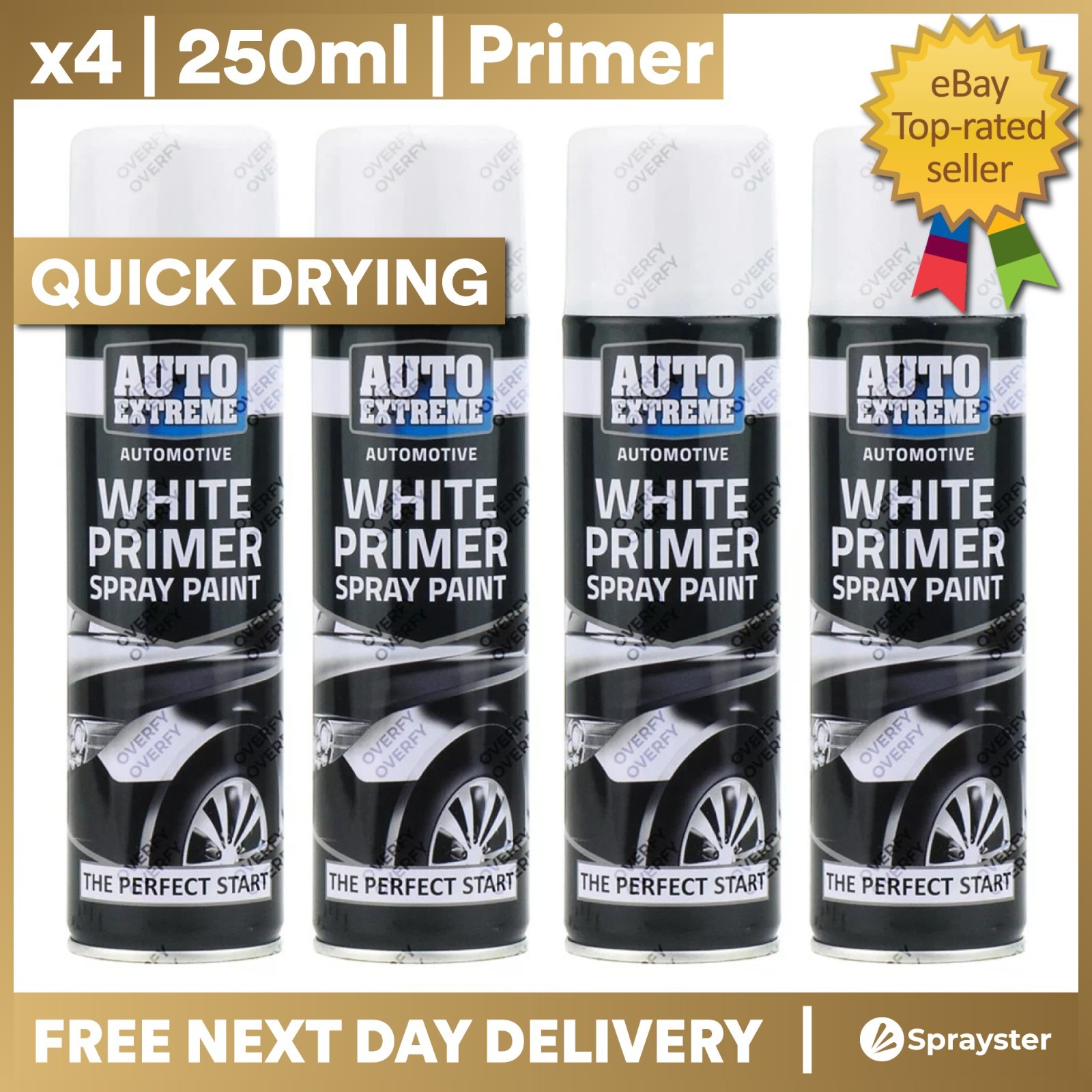 4 x White Primer Aerosol Spray Cans 250ml Cars & Vans Auto Spray Paint ...