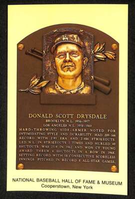1964-Date Hall of Fame Plaque Don Drysdale HOF Cooperstown NM Yellow ...