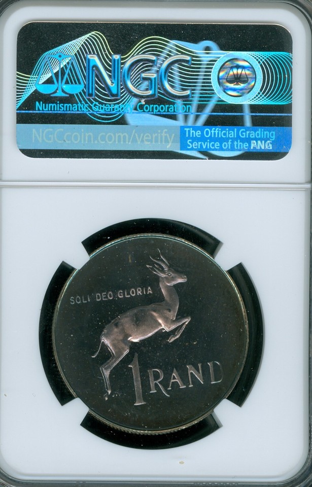 1988 SOUTH AFRICA SILVER 1 RAND NGC PF67 MAC RNBO MONOCHROMATIC RAINBOW ...