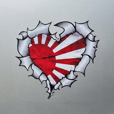 Japanese Rising Sun Flag Jdm Heart Ripped Metal Vinyl Sticker Decal ...