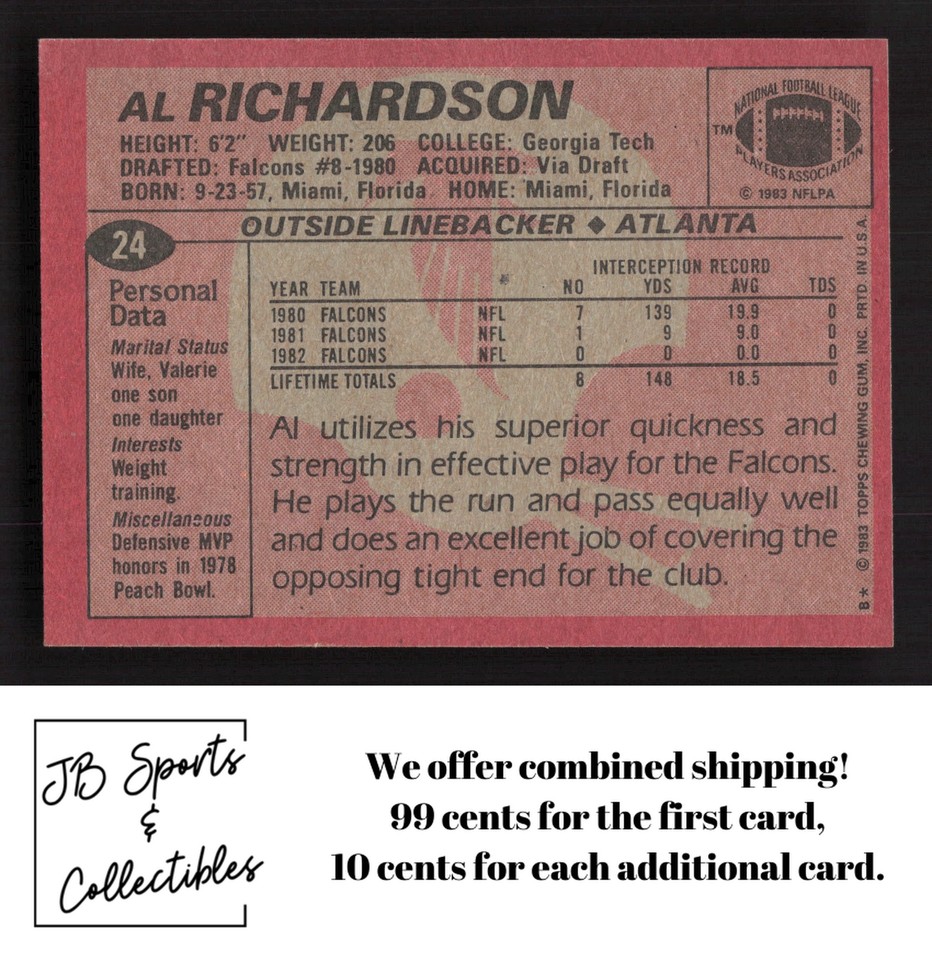 1983 Topps Al Richardson #24 Atlanta Falcons | eBay