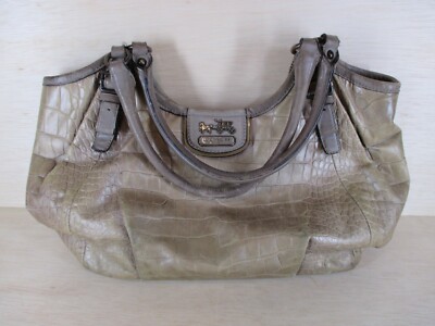 Coach Large Tan Leather Alligator Crocodile Print Shoulder Bag Purse ...