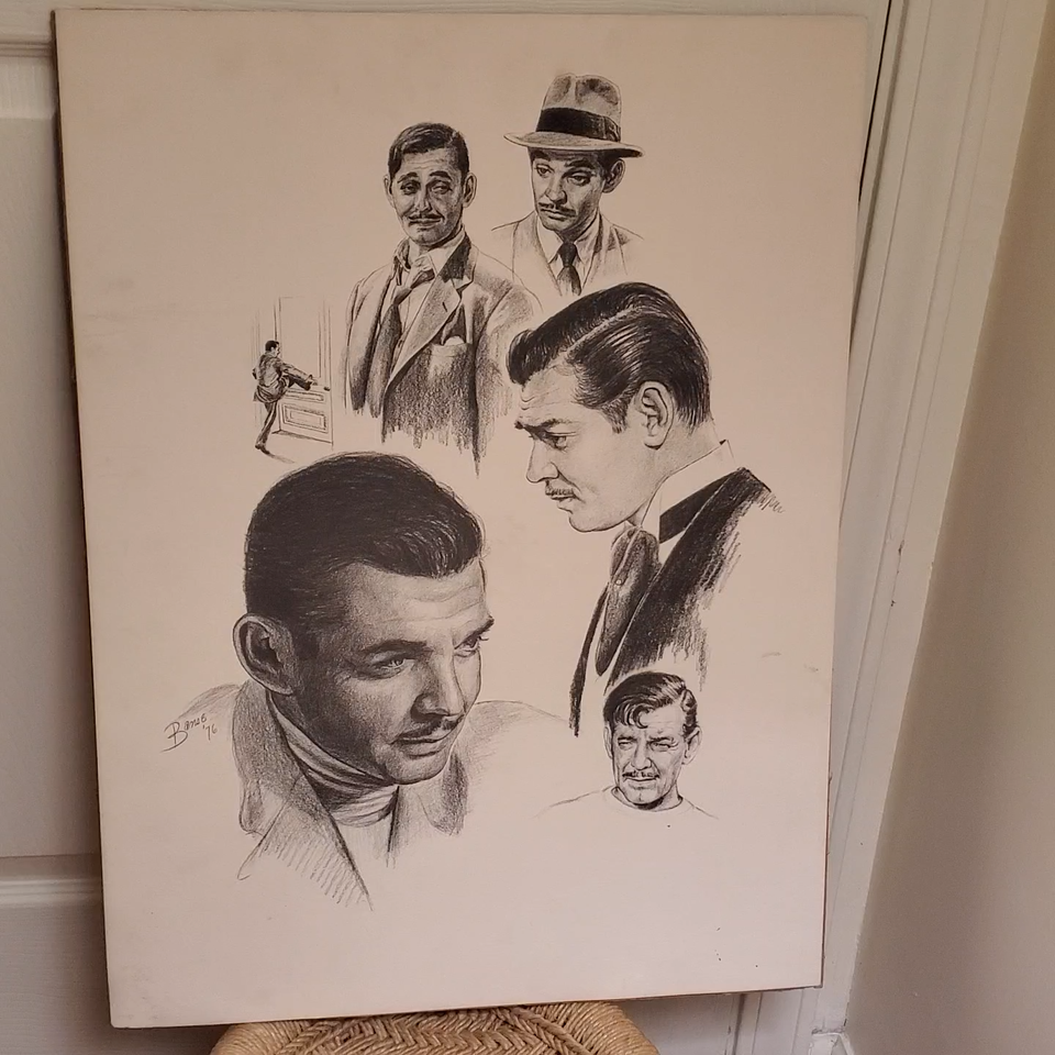 Clark Gable Charcoal Lithograph By Glen Banse 1976 Art Print 24 X 18 | eBay