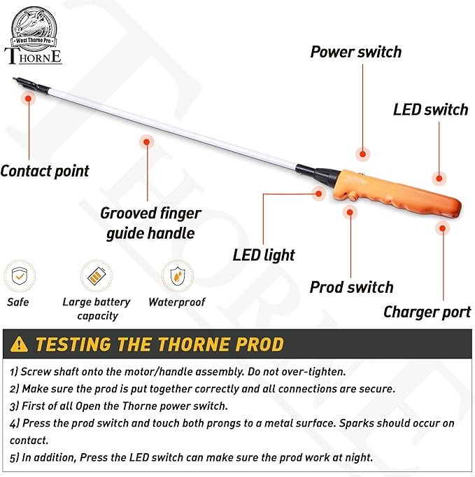 West Thorne Pro Cattle Prod, Newest Waterproof Cattle Prod Stick with ...